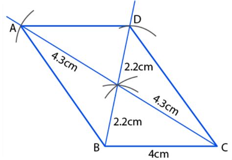 using ruler and compasses only construct a parallelogram abcd such that bc 4 cm diagonal ac
