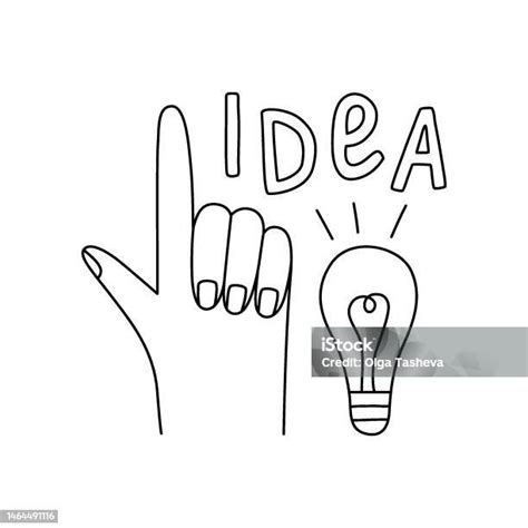 제스처가 집게 손가락 아이디어 전구를 들어 올렸습니다 선 스타일 벡터 일러스트 레이 션의 아이디어 개념 아이콘 개념에 대한 스톡 벡터 아트 및 기타 이미지 Istock