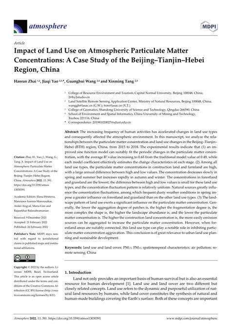 Pdf Impact Of Land Use On Atmospheric Particulate Matter