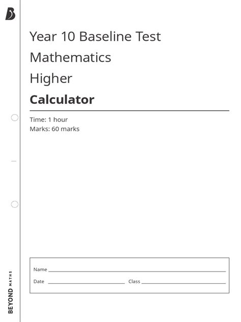 Year 10 Baseline Test Maths Higher Calculator Pdf Area Mathematics