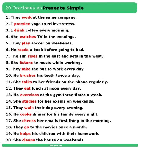 30 Ejemplos De Presente Simple En Ingles Nuevo Ejempl