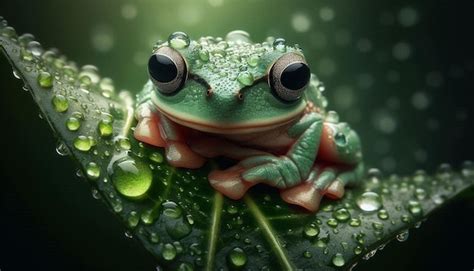 Tree Frog Clinging To A Wet Leaf A Glimpse Of Rainforest Life Premium AI Generated Image