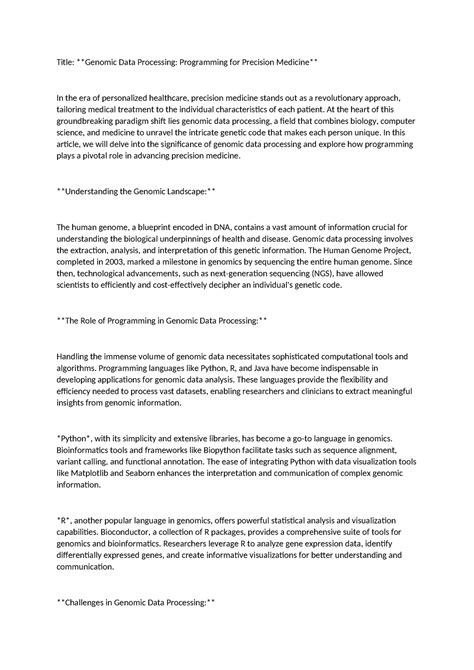 Genomic Data Processing Programming For Precision Medicine At The