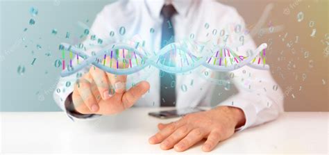 Premium Photo Businessman Holding A 3d Rendering Data Coded Dna With