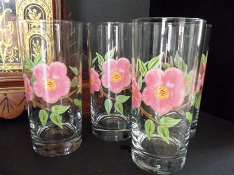 Drinking Glasses Desert Rose Franciscan Set Of 4 Pink Green
