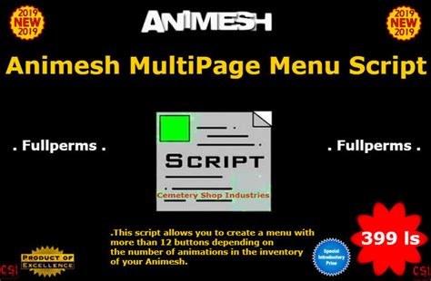 Second Life Marketplace Animesh Multipage Menu Script V11 Box