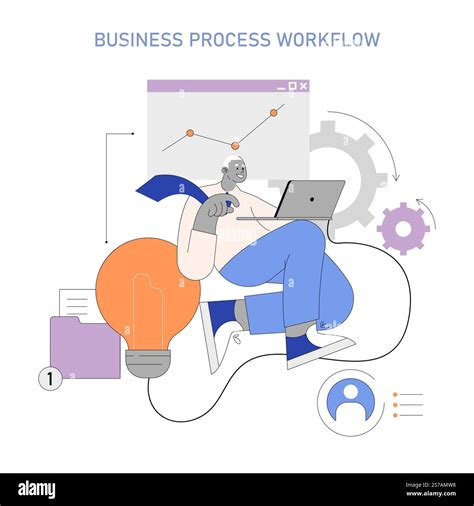 Business Process Automation Concept A Character Analyzes Data On A