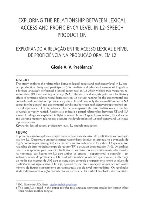 Pdf Exploring The Relationship Between Lexical Access And Proficiency