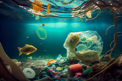 바닷속 플라스틱 쓰레기 Generative Ai Generative Ai 프리미엄 사진