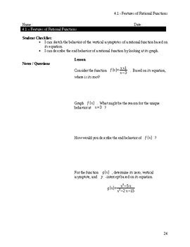 Features Of Rational Functions Notes By Graham Earle S High School Math Content