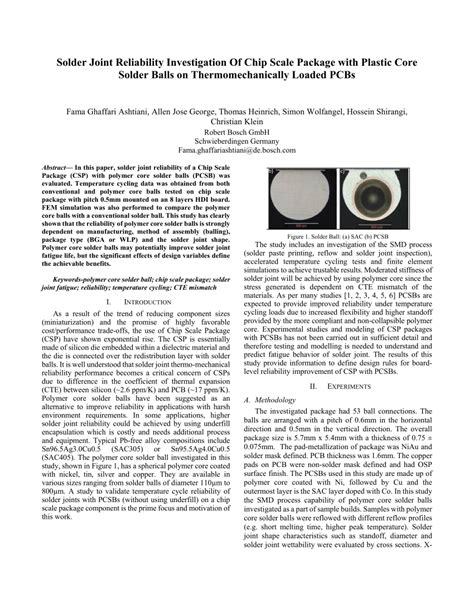 Pdf Solder Joint Reliability Investigation Of Chip Scale Package With