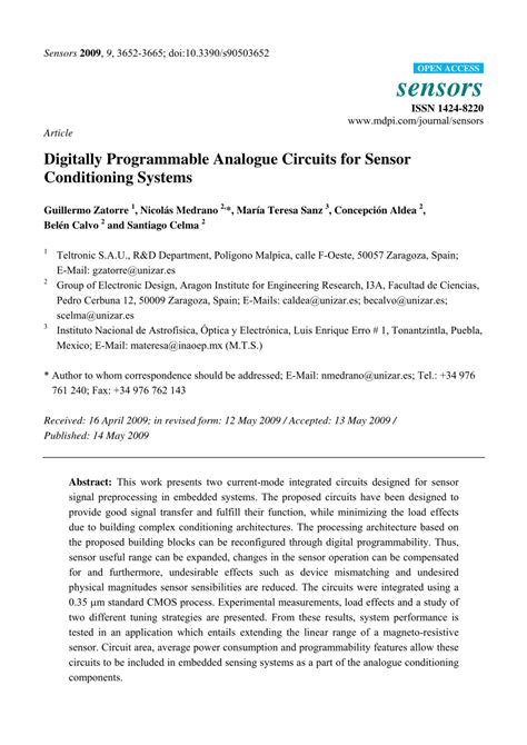 Pdf Digitally Programmable Analogue Circuits For Sensor Conditioning