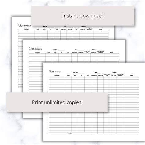 Tips Tracker Printable PDF Track Daily Tips For Taxes Server Tips Tracker Keep Track Of Cash