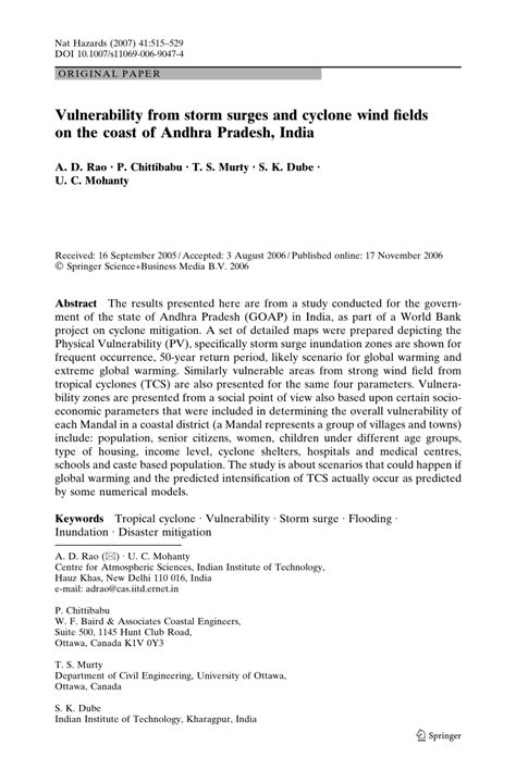 Pdf Vulnerability From Storm Surges And Cyclone Wind Fields On The Coast Of Andhra Pradesh India