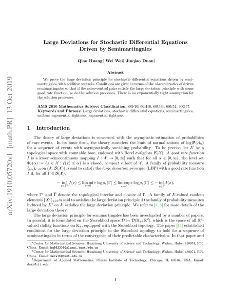 Pdf Large Deviations For Stochastic Differential Equations Driven By Semimartingales
