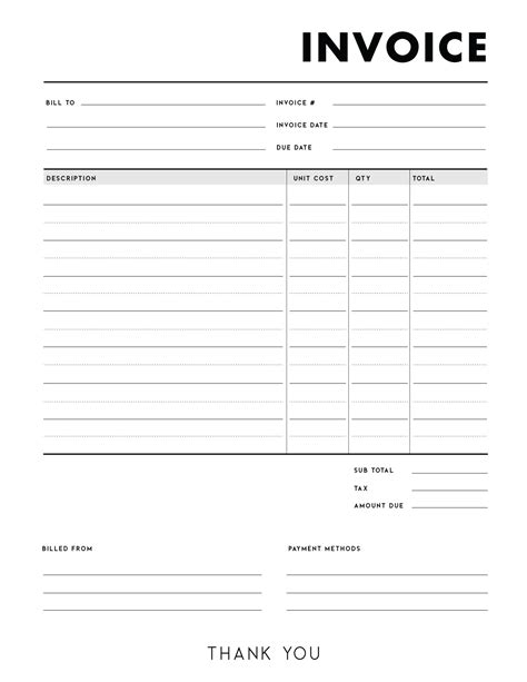 Free Printable Blank Invoice Templates
