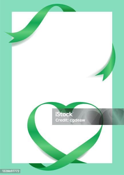 A4 사이즈 배너 발렌타인 데이를 위한 그린 리본 하트 쉐이프 모형 인사말 카드 파스텔 컬러 상품권 및 인증서 배경 복사 공간 녹색에 대한 스톡 벡터 아트 및 기타 이미지