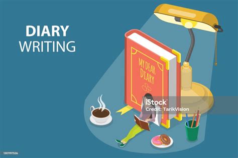 3d 소녀의 일기의 3d Isometric 플랫 벡터 개념 적 그림 쓰기에 대한 스톡 벡터 아트 및 기타 이미지 쓰기 책