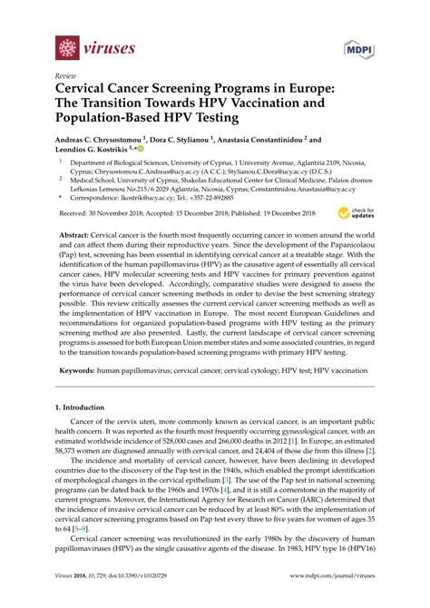 Pdf Cervical Cancer Screening Programs In Europe The Transition Towards Hpv Vaccination And