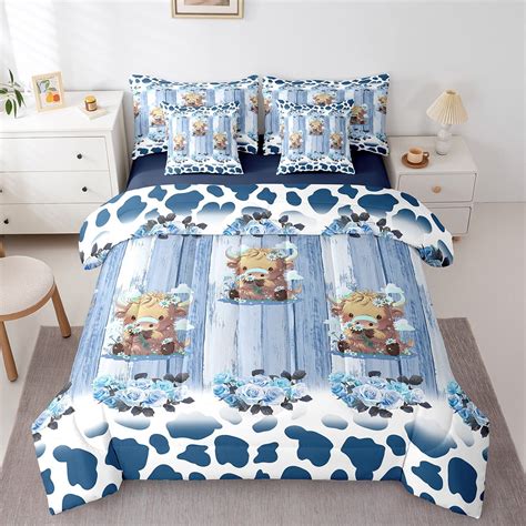 Erosebridal Blue Cow Print Bed In A Bag Queen Size Farmhouse Cow Bed