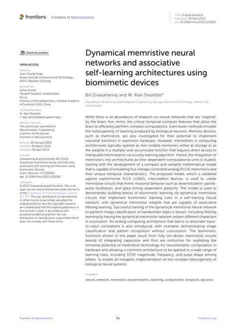 Pdf Dynamical Memristive Neural Networks And Associative Self