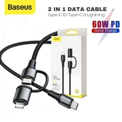 Jual Baseus Kabel Twins 2 In 1 60w Pd Usb Type C To Lightning Type C