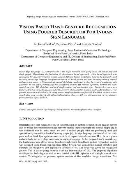 Pdf Vision Based Hand Gesture Recognition Using Fourier Descriptor For Indian Sign Language