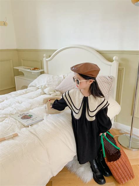 2022 드레스 A 라인 무릎 길이 O 넥 칼라 풀오버 단색 소프트 심플 패션 사랑스러운 달콤한 가을 어린이 소녀 Aliexpress