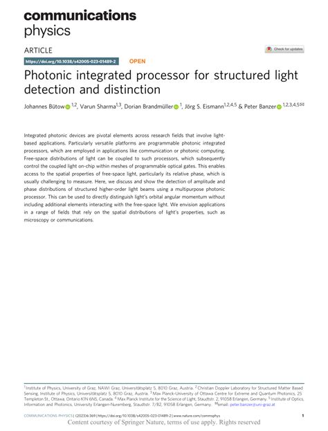 Pdf Photonic Integrated Processor For Structured Light Detection And Distinction