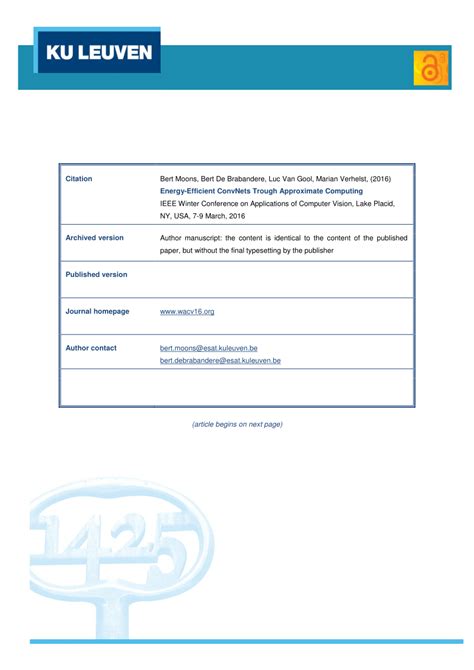 Pdf Energy Efficient Convnets Through Approximate Computing
