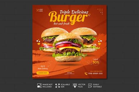 맛있는 버거와 음식 메뉴 소셜 미디어 포스트 템플릿 프리미엄 벡터 맛있는 버거와 음식 메뉴 소셜 미디어 포스트 템플릿 프리미엄 벡터