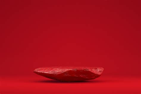 빈 붉은 바위 돌 콘크리트 연단 받침대 스탠드 전시 무대 제품 프레젠테이션 빨간색 배경 새해 크리스마스 색상 0명에 대한 스톡