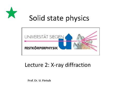 Solid State Physics Lecture 2 Xray Diffraction Prof