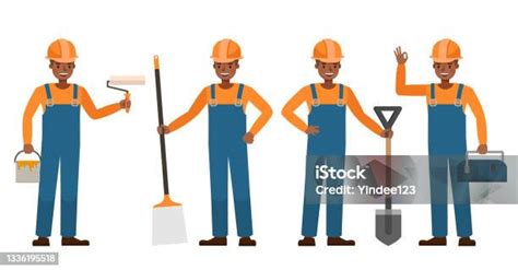 빌더 맨 작업 문자 벡터 디자인의 집합입니다 감정과 다양한 행동의 프리젠 테이션 공사장 인부에 대한 스톡 벡터 아트 및 기타 이미지 공사장 인부 건설 산업 공학