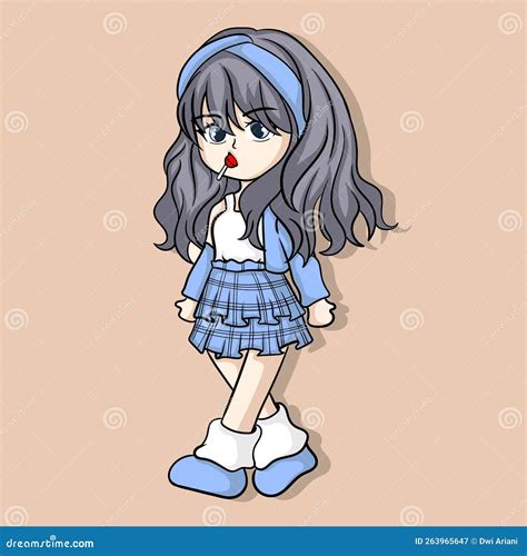 Illustration Art Cute Chibi Girl With Candy Character Design Stock