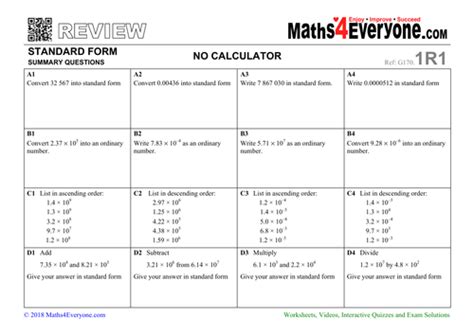Gcse Revision Standard Form 1 Teaching Resources