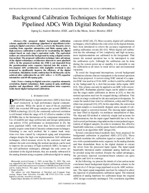 Pdf Background Calibration Techniques For Multistage Pipelined Adcs With Digital Redundancy
