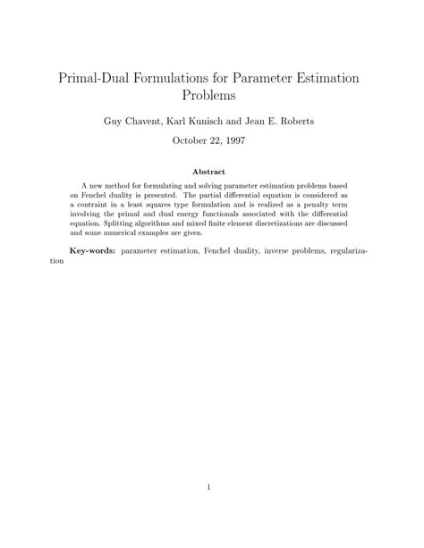 Pdf Primal Dual Formulations For Parameter Estimation Problems