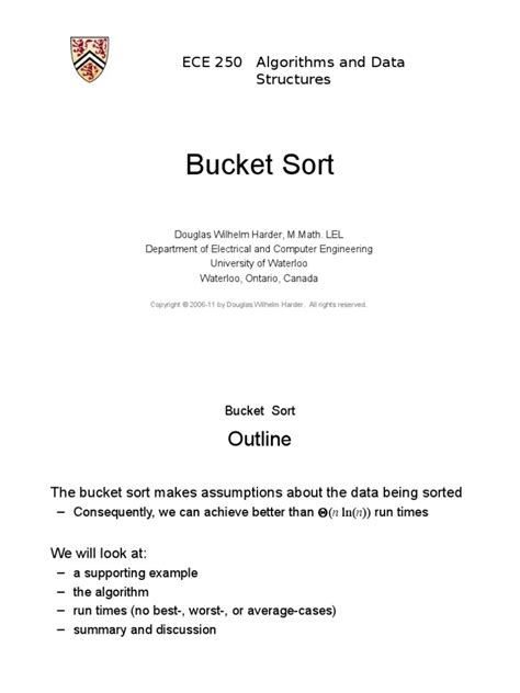 bucket sort ece 250 algorithms and data structures pdf array data