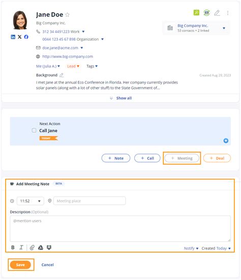 How To Create A Meeting Note Onepagecrm Help Center