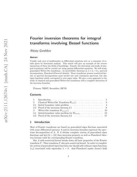 Pdf Fourier Inversion Theorems For Integral Transforms Involving Bessel Functions