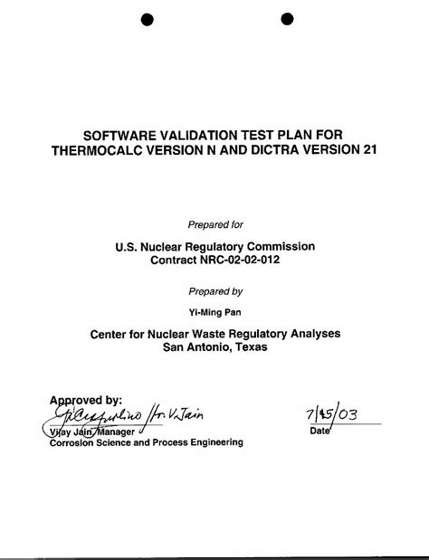 PDF SOFTWARE VALIDATION TEST PLAN FOR THERMOCALC DOKUMEN TIPS