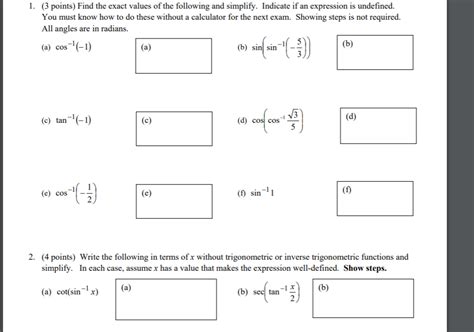 solved 3 4 points find the exact values of the following