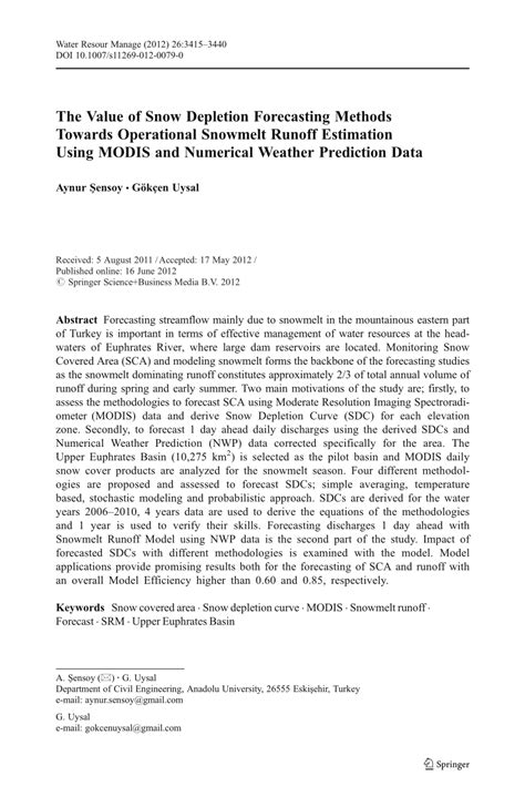 Pdf The Value Of Snow Depletion Forecasting Methods Towards Operational Snowmelt Runoff