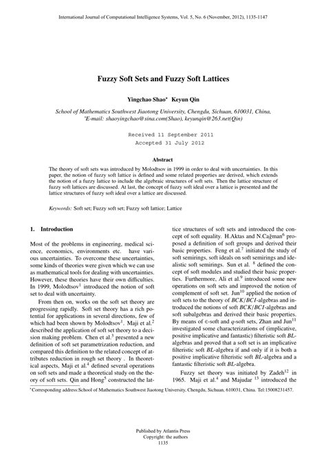 Pdf Fuzzy Soft Sets And Fuzzy Soft Lattices