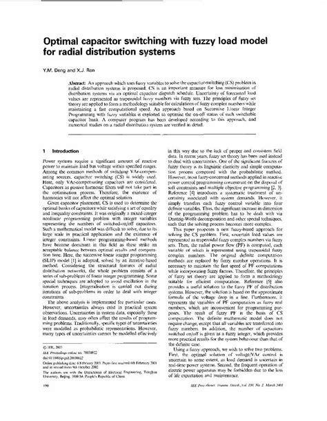 pdf optimal capacitor switching with fuzzy load model for radial distribution systems