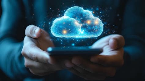 Man Using Smart Phone Showing Cloud Computing Diagram In Hand Cloud Technology Data Storage