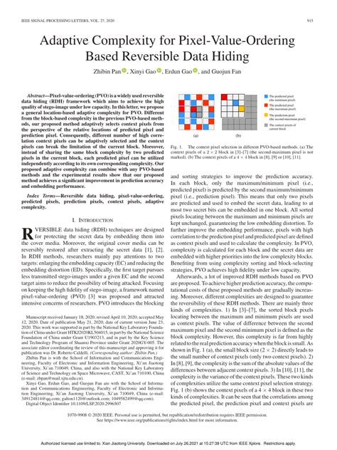 Pdf Adaptive Complexity For Pixel Value Ordering Based Reversible