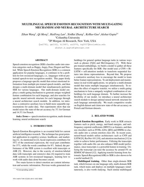 PDF Multilingual Speech Emotion Recognition With Multi Gating Mechanism And Neural