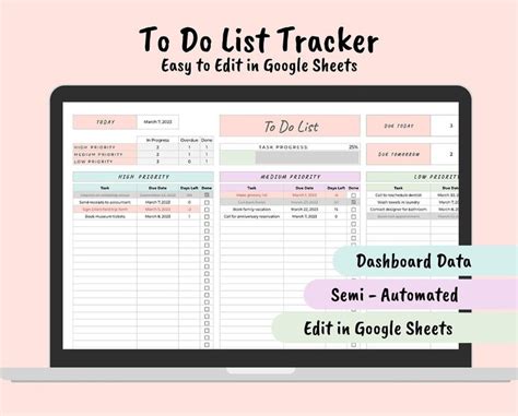 To Do List Task List Google Sheets Template Editable Checklist Priority Automated List Task